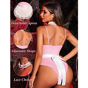 Avidlove Naughty Maid Lingerie for Women Sexy Roleplay Costumes Outfit Halloween Cosplay 3 Pieces Set Pink S