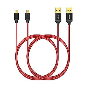 [2-Pack] Anker 6ft / 1.8m Nylon Braided Tangle-Free Micro USB Cable with Gold-Plated Connectors for Android, Samsung, HTC, Nokia, Sony and More (Red)