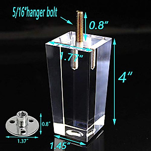 AORYVIC 4 inch Pyramid Acrylic Furniture DIY Legs Clear Glass Bookcase Feet for Coffee Table End Tables Sideboard Buffets Footstool Cabinet Bed Pack of 4