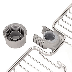 Jeanoko Faucet Storage Shelf Aluminum Plastic Two Containers with Towel Rod Kitchen Sink Faucet Shelf for Sponge Rag Kitchen Bathroom(Silver)