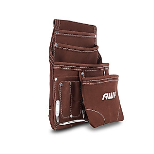 AWP 10-Pocket Suede Tool Pouch | Durable General Construction Leather Tool Pouch | Brown