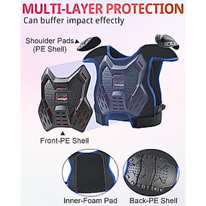 Kids Dirt Bike Gear - StarknightMT Youth Motorcycle Riding Protective Gear ATV Chest Protector Motocross Armor Suit for Boys Girls Mountain Biking Cycling, Blue