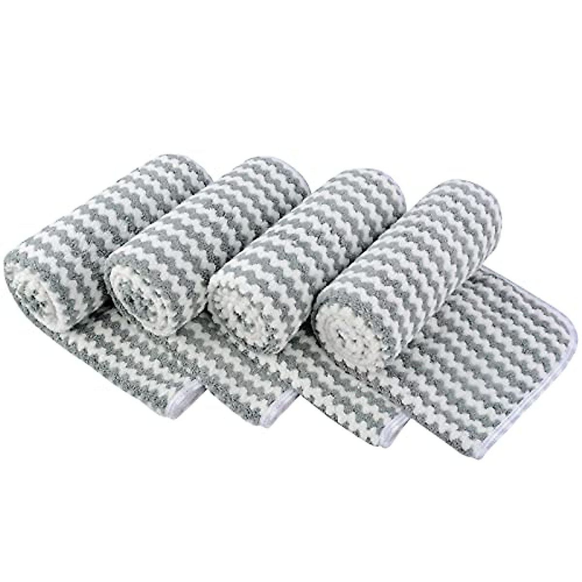 KinHwa Microfiber Hand Towels for Bathroom Super Soft Hand Towel Absorbent Striped Bathroom Hand Towels for Spa Face Gym Sports 16inch x 30inch 4 Pack Greyish-Green