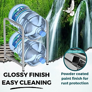 5 GALLON WATER JUG RACK WATER BOTTLE STORAGE ORGANISER 12.9"x13.4"x19.3" STURDY STEEL FRAME WATER GALLON HOLDER EXCELLENT HOME OFFICE SPACE SAVER WATER BOTTLE STAND SINGLE 2-TIER (SILVER)