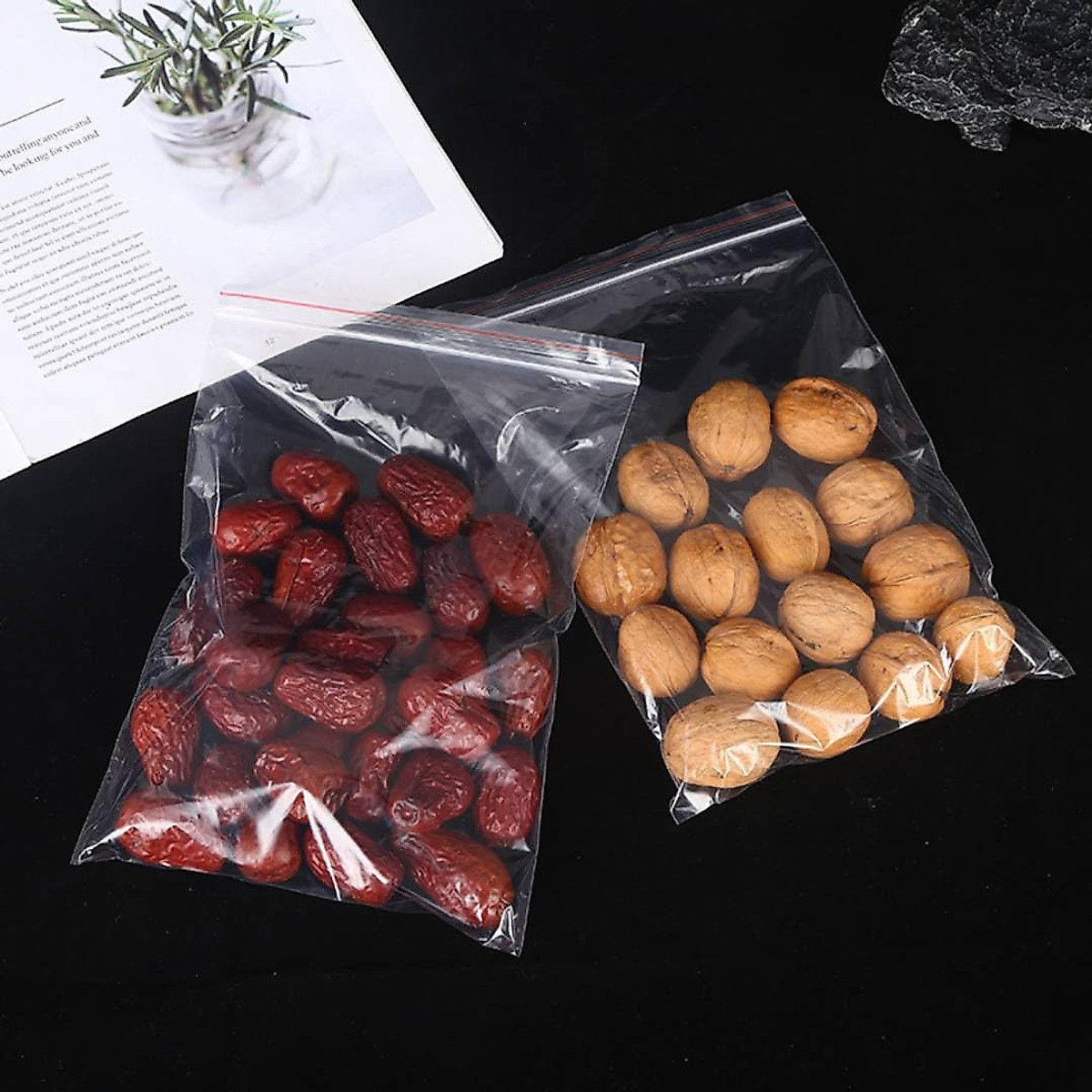 QANYEGN 3 Sizes Zip Lock Clear Plastic Bags, 100Pcs Reusable Ziplock bags, Food Grade PE Material for Candy, Nuts (10 × 15CM)