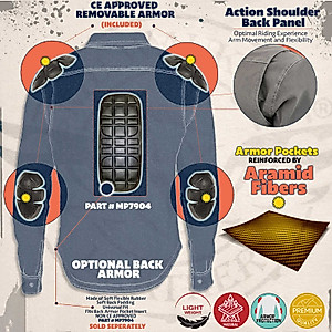 Milwaukee Leather MPM1621 Men's Grey Flannel Biker Shirt with CE Approved Armor - Reinforced w/Aramid Fibers - 3X-Large