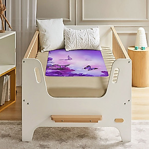 Ykklima Baby Changing Pad, Butterfly on Purple Flowers Pattern Change Mat for Diaper Change Waterproof Cotton Portable Reusable Washable for Home & Travel (20 x 28 Inches)