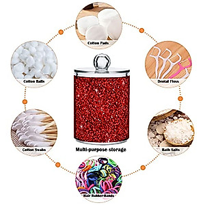 ALAZA 4 Pack Qtip Holder Dispenser Red Glitter Bathroom Organizer Canisters for Cotton Balls/Swabs/Pads/Floss,Plastic Apothecary Jars for Vanity