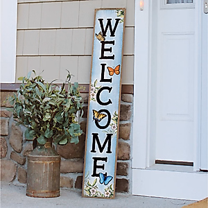 My Word! Welcome w/Butterflies - Tall Outdoor Welcome Sign / Porch Leaner for Front Door, 46.5" Welcome Sign for Standing Front Porch Decor - Tall Vertical Rustic Farmhouse Home Decor Welcome Porch Sign, Spring Summer Porch Decor