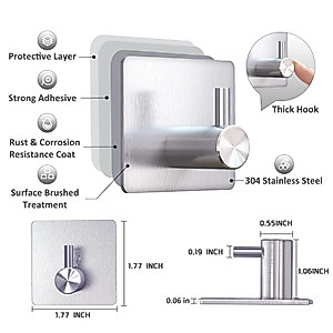 Voraus Adhesive Hooks Heavy Duty Wall Hooks Waterproof Stainless Steel Towel Racks for Bathroom Wall Hooks for Hanging 4-Packs (Matte Black)