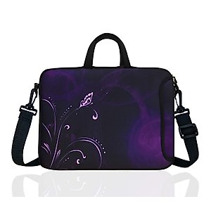 15-Inch to 15.6-Inch Neoprene Laptop Shoulder Messenger Bag Case Sleeve For 14 15 15.6" Inch Acer/Asus/Dell/Lenovo/Thinkpad/HP/Macbook Pro/Air (Purple Flower)