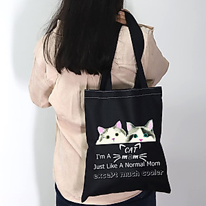 Cat Mom Gifts Cat Mom Tote Bag for Women Funny Cat Lovers Gifts for Cat Owner Cat Lady Gifts Reusable Shopping Shoulder Bag (Cat Mom Tote Bag)