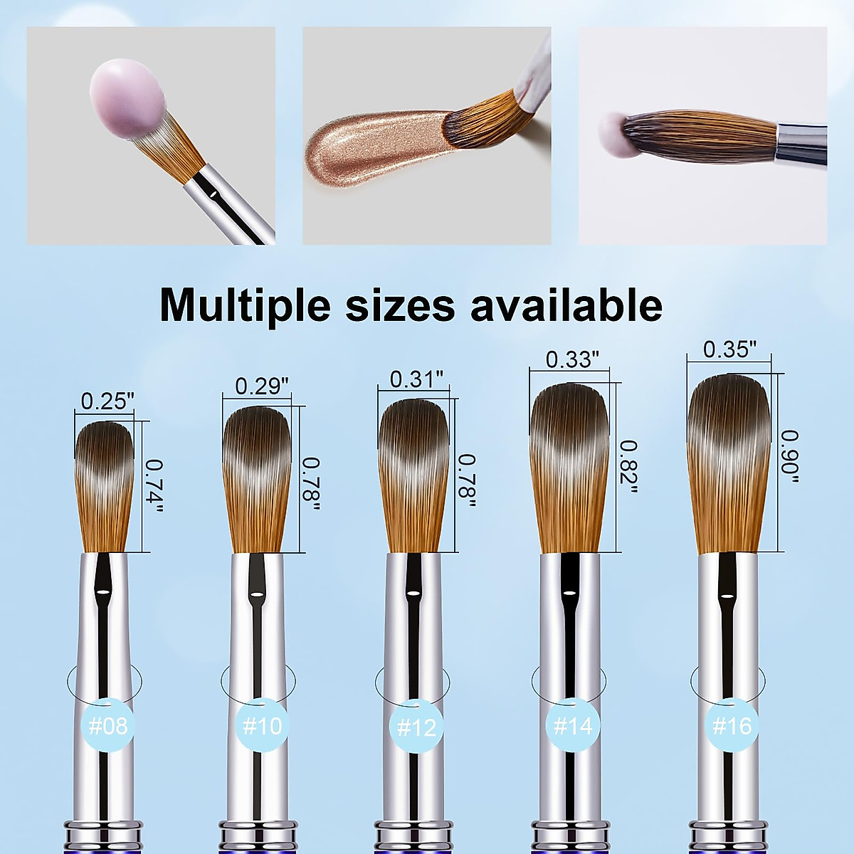 Shine Chance Acrylic Nail Brush Size 8, 100% Pure Kolinsky 3D Art Nail Brush with Gradient Blue Handle, Art Design Powder Nail Brush Pen for Nails Extension & Carving, Acrylic Application Tools