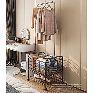 Laundry Cart with Clothes Rack,Rolling Laundry Hamper Basket Cart with Metal Wire Storage Rack and Hanging Rack ，Laundry Butler Garment Rack Storage Rack