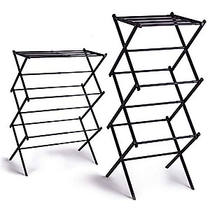 BINO 3-Tier Collapsible Drying Racks | Black | Laundry Foldable Rack | Air Drying & Hanging | Foldable Portable Indoor & Outdoor | Space Saving Clothes Dryer Stand