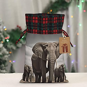 Christmas Gift Bags with Drawstring Burlap Gift Bags African Elephant Christmas Linen Bags for Xmas Party Candy Bags with Cards Xmas Reusable Wrapping Bags Christmas Linen Treat Bags for Holiday