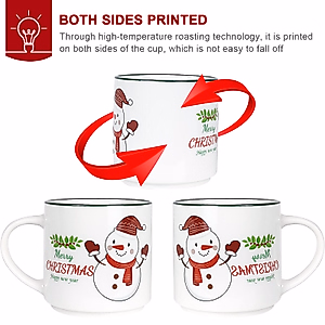 QIKSION Christmas Mugs Set of 6, 14oz Cute Ceramic Coffee Mugs, Stackable Christmas Coffee Mugs as Christmas Gifts for Family, Friends and Colleagues