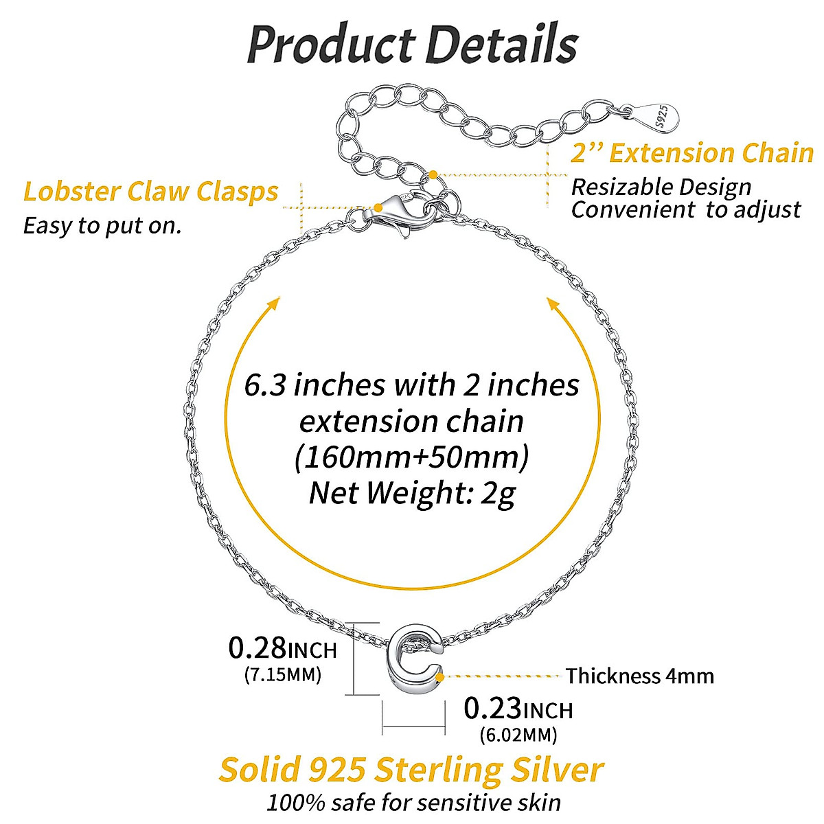 ChicSilver Initial Bracelets for Women Dainty Charm Bracelet Silver Womens Bracelet for Mom Bracelets for Women