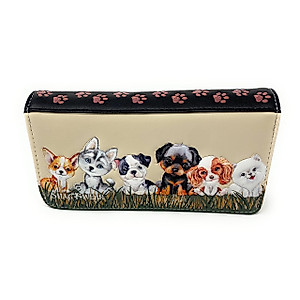 Shag Wear Puppy Dog Love Large Animal Wallet for Women and Teen Girls Vegan Faux Leather Beige 7"