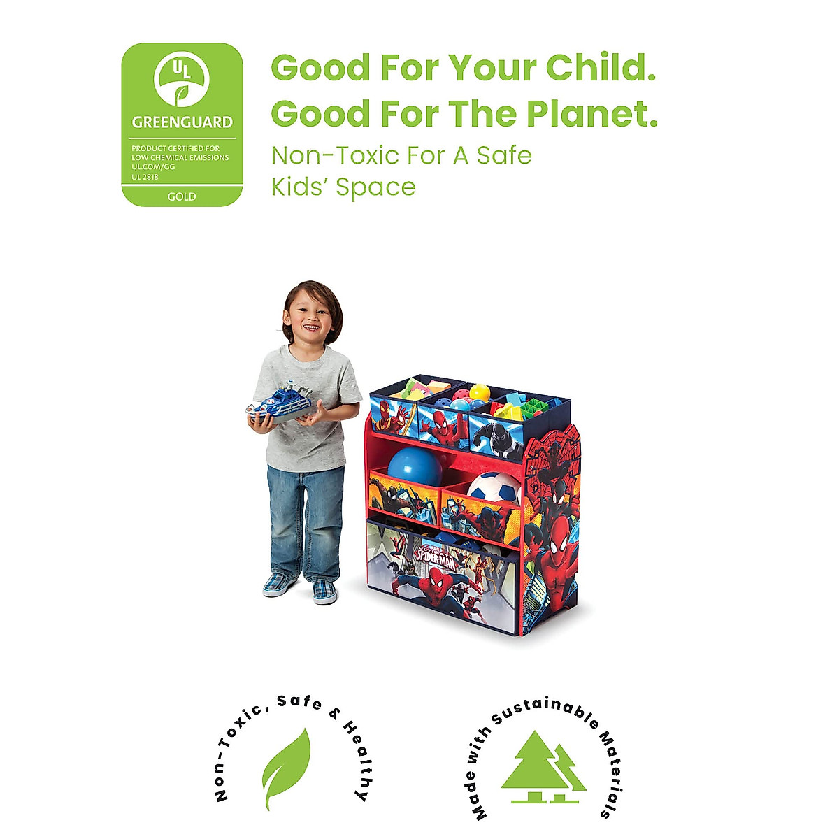 Delta Children Chair Desk with Storage Bin + Design and Store 6 Bin Toy Storage Organizer, Marvel Spider-Man (Bundle)