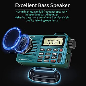 Rysamton Portable AM/FM Radio, Digital Radio Recorder, Bluetooth 5.0 Radio Speaker, Alarm and Sleep Function, 12/24H Time Display with Large Digital Display