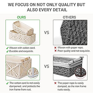 Mkono Macrame Storage Baskets Boho Decor Box Handmade Woven Decorative Countertop Toilet Tank Shelf Cabinet Organizer for Bedroom Livingroom Home, Set of 2, Ivory