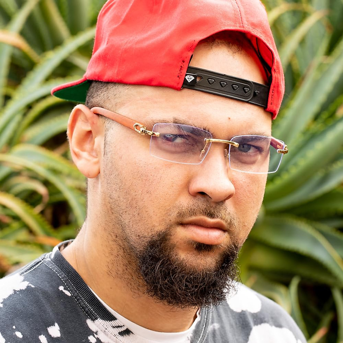 Street Knitted Rimless Clear Lens Gold Sunglasses 90's Retro Rectangle Woodgrain Fashion Eye Glasses