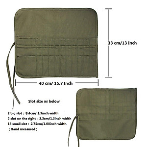 JOYISEN 22 Slots Paint Brush Storage for Acrylic Oil Watercolor Paint Brush Roll up Case Army Green Paint Brush Holder