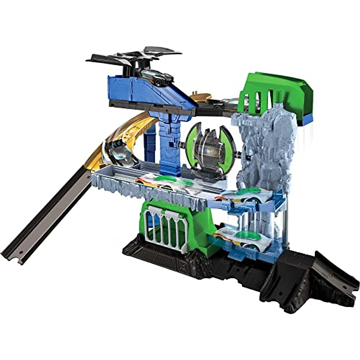 Hot Wheels Dc Batcave Playset with Batman Character Car in 1:64 Scale, Toy Replica of the Batcave with Storage