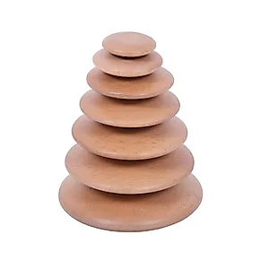 TickiT Natural Buttons - Set of 7 - Wooden Stacking Stones for Babies and Toddlers Aged 0+ - Natural Toy for Early Development and Open-Ended Play
