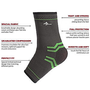 ABIRAM Foot Sleeve (Pair) with Compression Wrap, Ankle Brace For Arch, Ankle Support, Football, Basketball, Volleyball, Running, For Sprained Foot, Tendonitis, Plantar Fasciitis