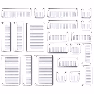 Kootek 21 Pcs Desk Drawer Organizer Set 4-Size Bathroom Drawer Tray Dividers Versatile Storage Bins Plastic Vanity Trays Organizers Divider Container for Dresser Makeup Kitchen Utensil Office
