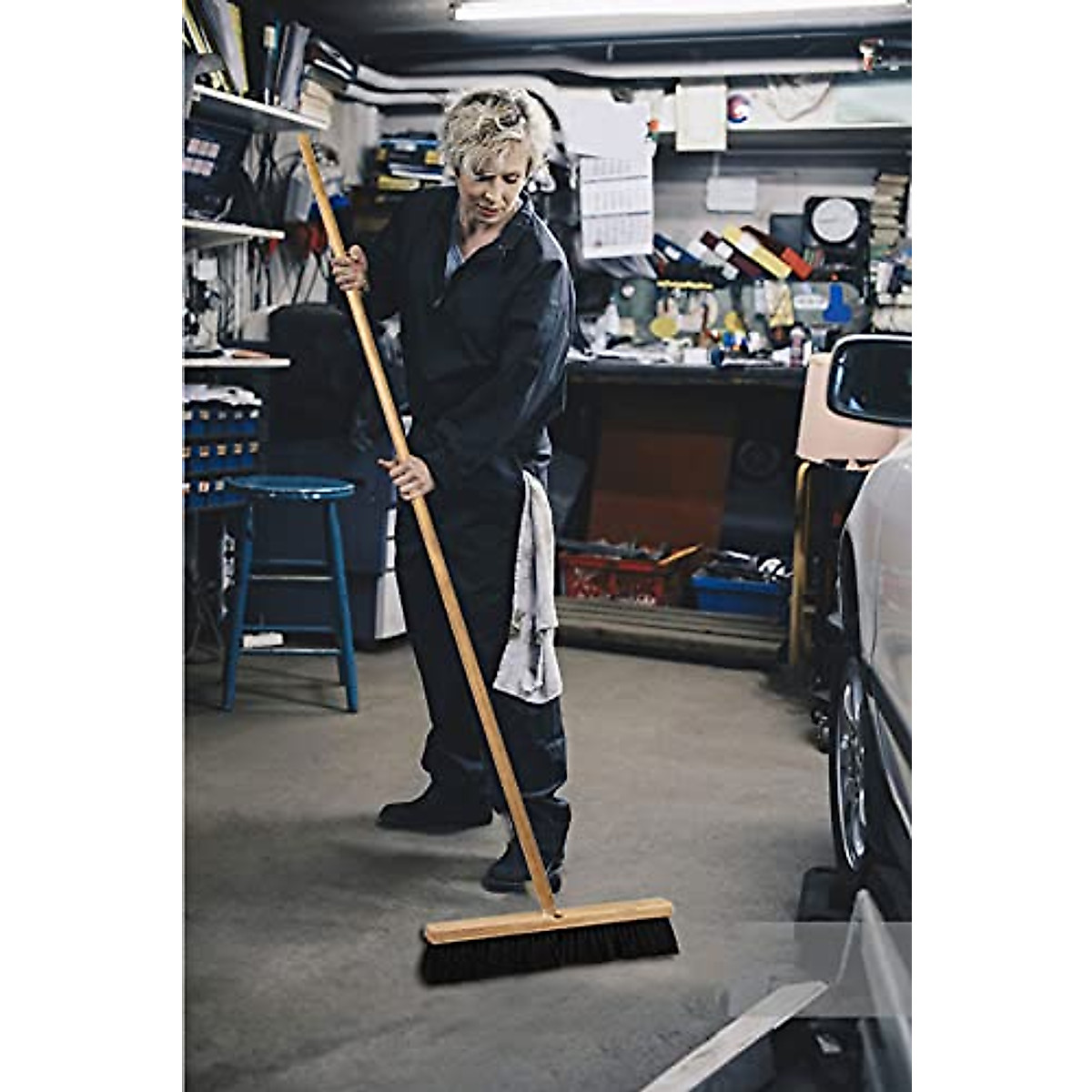 Unvert Black Indoor Push Broom Head – Heavy Duty Hardwood Block – Polypropylene Bristles – Deck Scrub Brush – Two Threaded Handle Holes for Better Assist (14")