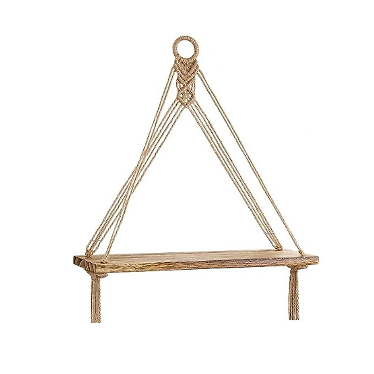 DD-life Macrame Rope Triangle Shelf Wooden Wall Hanging Shelves Macrame Hanging Shelf Farmhouse Rustic Modern Plant Aesthetic for Room Nursery Bathroom Living Room College Dorm Room