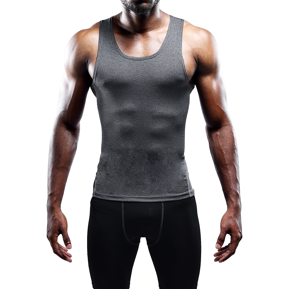 NELEUS Men's 3 Pack Athletic Compression Under Base Layer Sport Tank Top,01,Black,Grey,Red,3XL