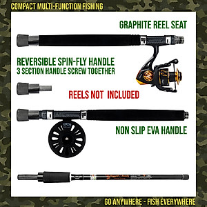 Rigged and Ready X5 Travel Fishing Rod. Super Compact, Carry Size 40cm (15.8’), Multi-Functional Travel Rod + 4 Tips + case. 1 Rod with 5 Fishing Options. 2.22m (7’ 3”) + 1.9m (6'3") Lengths.