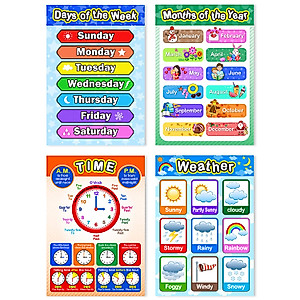 Educational Preschool Poster for Toddler and Kid with Glue Point Dot for Nursery Homeschool Kindergarten Classroom - Teach Numbers Alphabet Colors Days and More 16 x 11 Inch (12 Pieces, English Style)