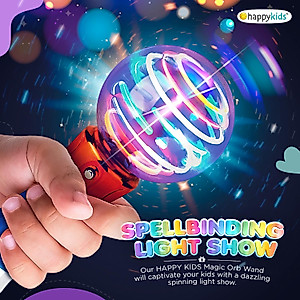 Happy Kids LED Magic Orb Wand Toy - Color Changing Star Globe - Spinning Fun - Great Sensory Toy for Kids with Batteries and Strap
