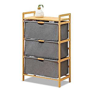 Magshion 3 Drawer Fabric Bin Storage Dresser Unit End/Side Table Nightstand Freestanding Organizer for Bedroom Living Room, Closet, Wide Chest of Drawers (3-Drawer)