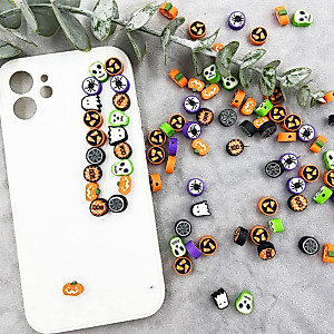 100 Pcs Halloween Handmade Polymer Clay Beads, 10mm Ghost Pumpkin Spider Polymer Clay Spacer Beads for Women Jewelry Making DIY Charms Bracelet Necklace Hair Clip Accessories Handmade Craft