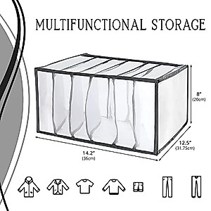 Jean Organizer for Closet - 2 Pack Wardrobe Clothes Organizer 7 Grids, Closet Organizers and Storage for Clothes, Clothes Organizer for Folded Clothes, Jeans, Sweater, Dresses, T-shirts (Grey)