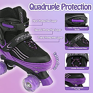 SYXKJ Roller Skates for Boys 8 Wheels Light Up Fun Illuminating Girls Roller Skates Kids Skates 4 Size Adjustable (Youth 4-7)