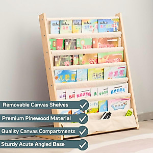 warebro (Upgraded New English Manual) November 2024,Wooden Toddler Book Shelf Organizer - Wooden Kids Book Case Storage - Kids Easy to Reach Bookshelf for Nursery, Bedroom, Playroom, Classroom