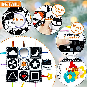 DPTOYZ Newborn Toys 0-6 Months, Tummy Time Toys with Mirror and Teether, High Contrast Baby Toys Black and White Sensory Toys for Babies 0-6-12-18 Months, Play Mats Infant Boy Girl Gift Set-Pack of 4