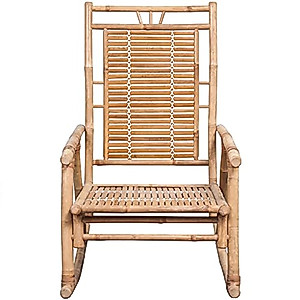 YAFF Bamboo Rocking Chair, Solid Bamboo Patio Chairs with Detachable Cushion, UV & Weather Resistant, Indoor Outdoor Lounge Recliner Chair for Patio, Garden, Pool, Backyard,47.2" x 19.7" x 1.6" -Cream