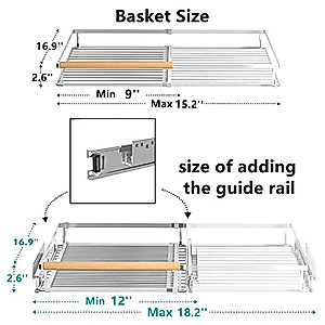 MIYUPTC Expandable Slide Out Cabinet Drawer, Pull Out Wire Basket Cabinet Organizer – Heavy Duty Anti Rust Slide Pull Out Drawers for Kitchen Cabinets, 12''-18.2''W x 16.9''D, 2 Pack