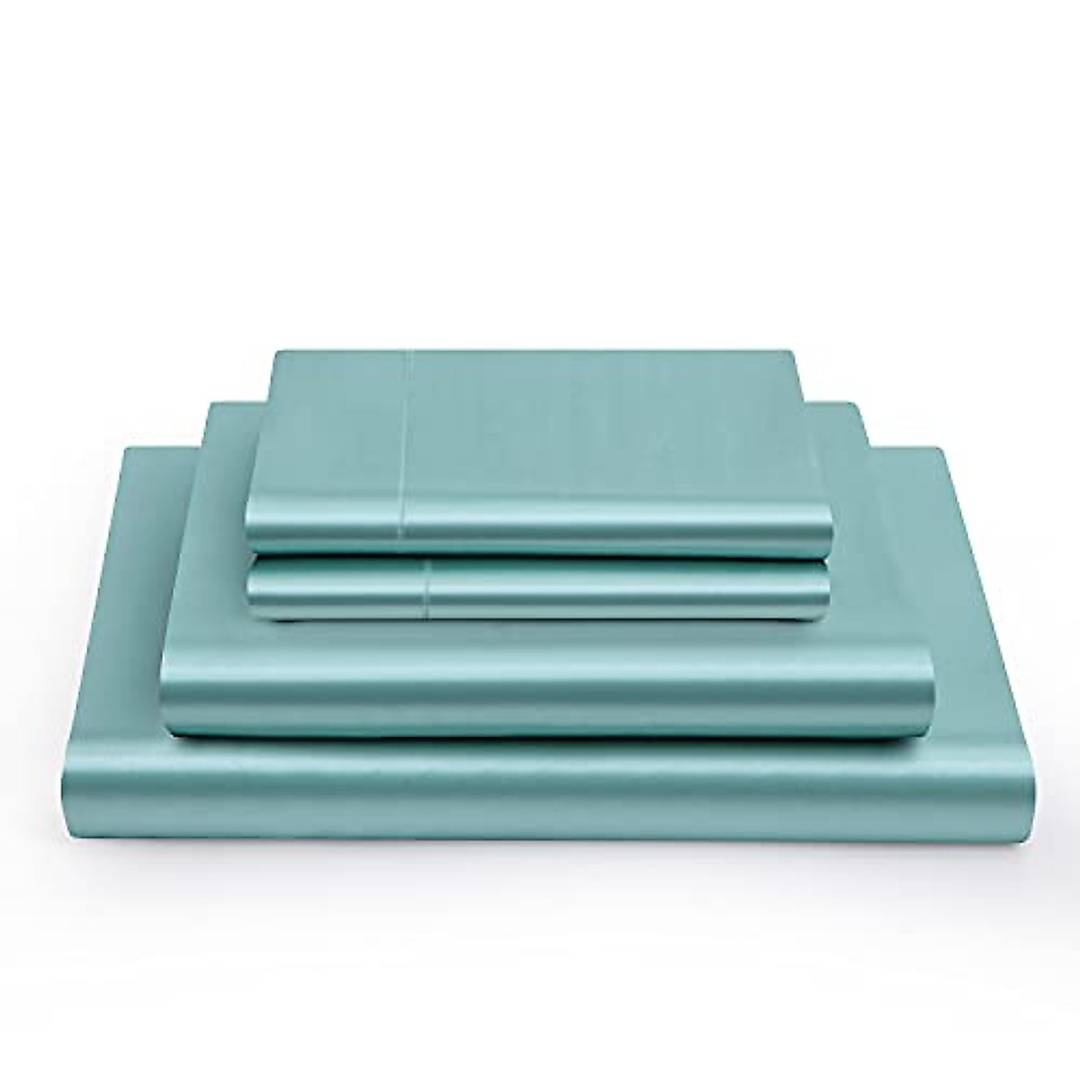 Cotton Home Depot California King Size Soft Satin Silk Bed Sheets Aqua Satin Silk Sheet Set, 12" Deep Pocket Fitted Sheet + 1 Flat Sheet + 2 Pillowcases