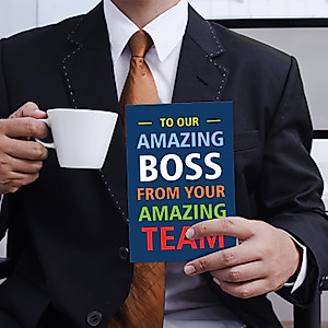 Huokiriki Boss Birthday Card for Men Women, Funny Bosses Day Gift, Appreciation Card for Boss Leader Mentor,To Our Amazing Boss from Your Amazing Team,Thick card stock,Envelope Included.