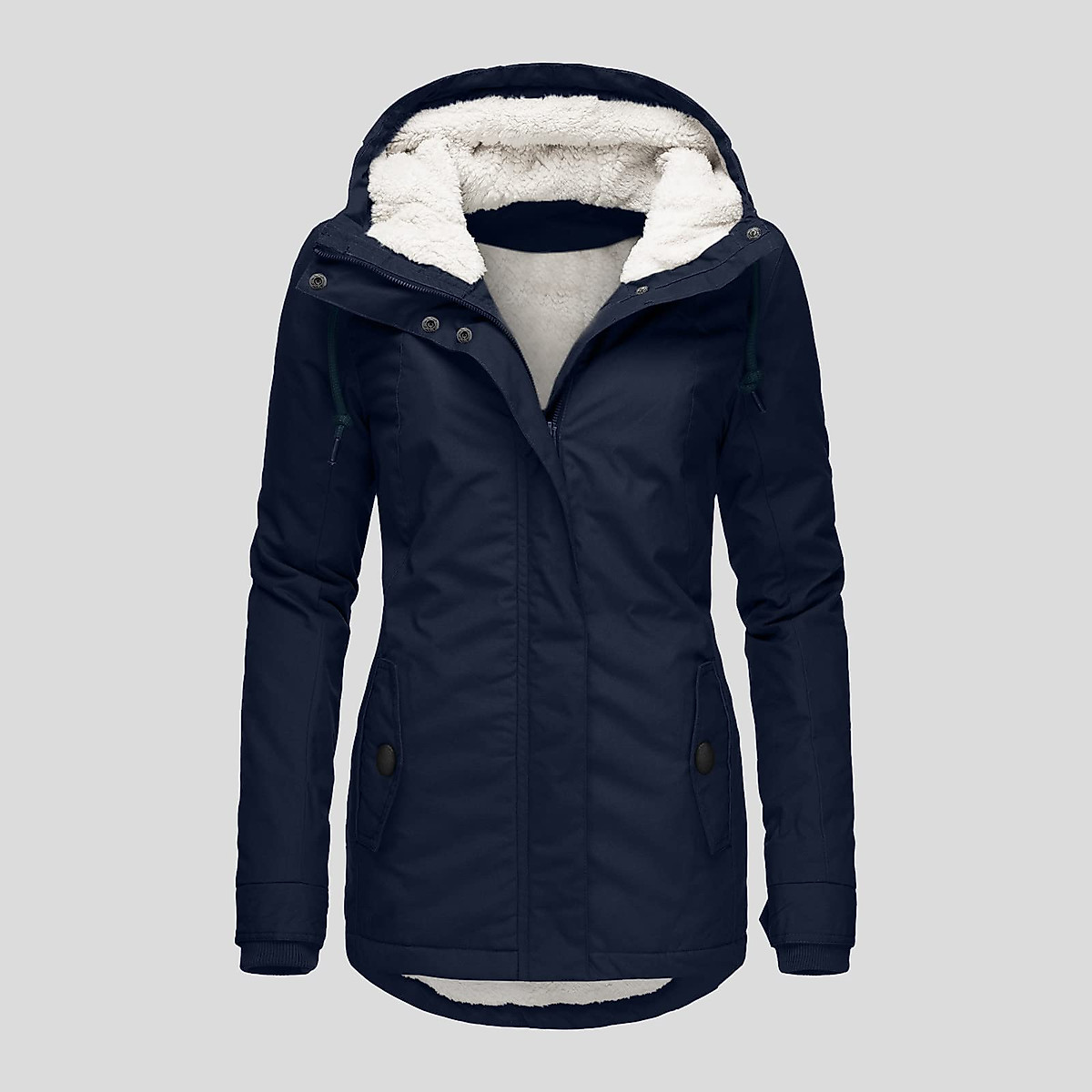 Women's Winter Fleece Lined Parka Coat Outwear Winter Long Hooded Fur Lined Trench Coat Puffer Down Jacket Overcoat (Navy-01, XL)