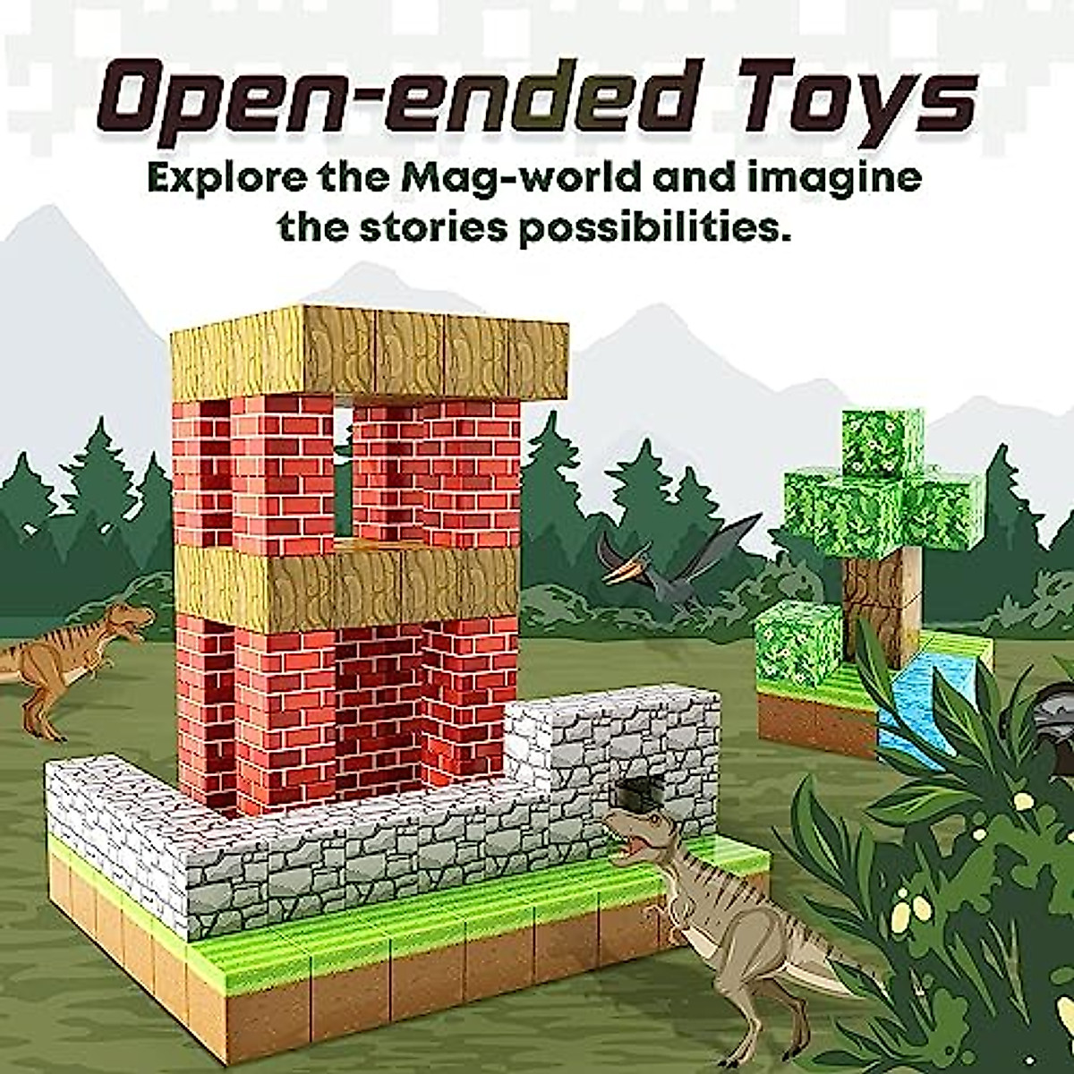 100PCS Magnetic Blocks-Build Mine Magnet World Set, Magnetic Toys for Boys & Girls Age 3-5 6-8, STEM Sensory Toys for Toddlers Gifts for 3+ Years Old Girls Boys, Classroom Must Haves Construction Toys